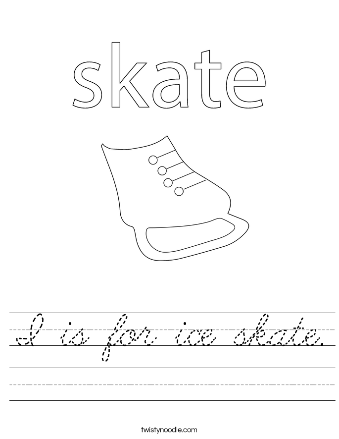 I is for ice skate Worksheet - Cursive - Twisty Noodle