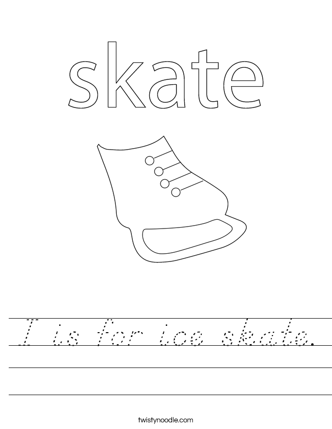 I is for ice skate Worksheet - D'Nealian - Twisty Noodle