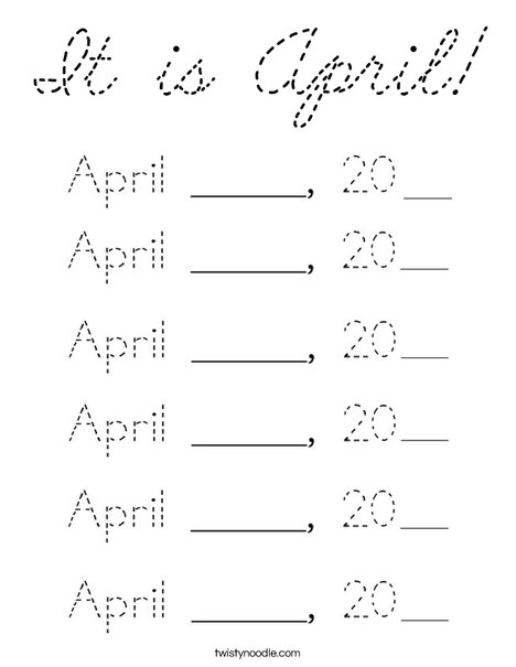 It is April Coloring Page - Cursive - Twisty Noodle