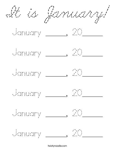 It is January Coloring Page - Cursive - Twisty Noodle