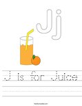 J is for Juice Worksheet - Twisty Noodle