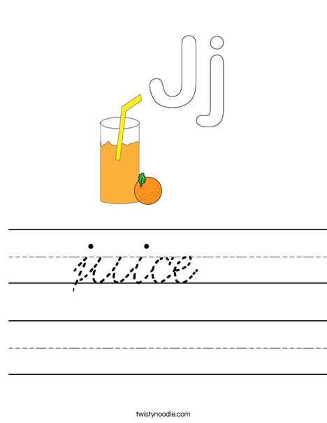 juice Worksheet - Cursive - Twisty Noodle