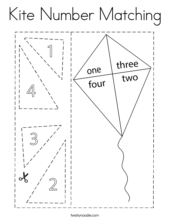 Kite Number Matching Coloring Page - Twisty Noodle Kite Number Matching Coloring Page - Twisty Noodle