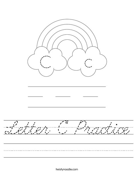 Letter C Practice Worksheet - Cursive - Twisty Noodle