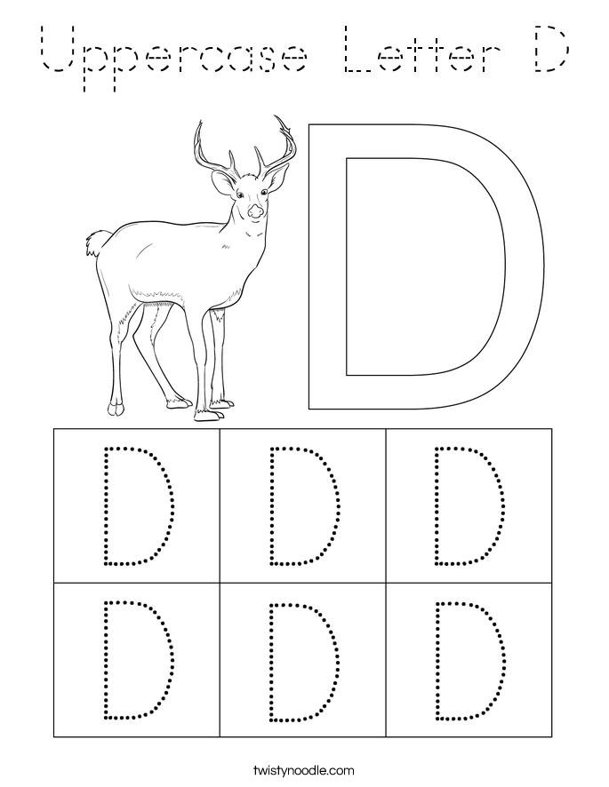 Uppercase Letter D Coloring Page - Tracing - Twisty Noodle