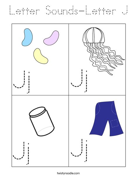 Letter Sounds-Letter J Coloring Page - Tracing - Twisty Noodle