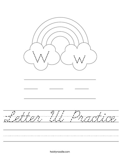 Letter W Practice Worksheet - Cursive - Twisty Noodle Letter W Practice Worksheet - Cursive - Twisty Noodle