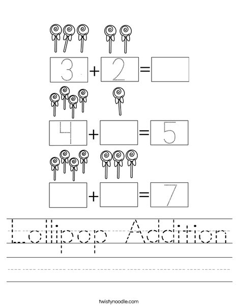 Lollipop Addition Worksheet - Twisty Noodle
