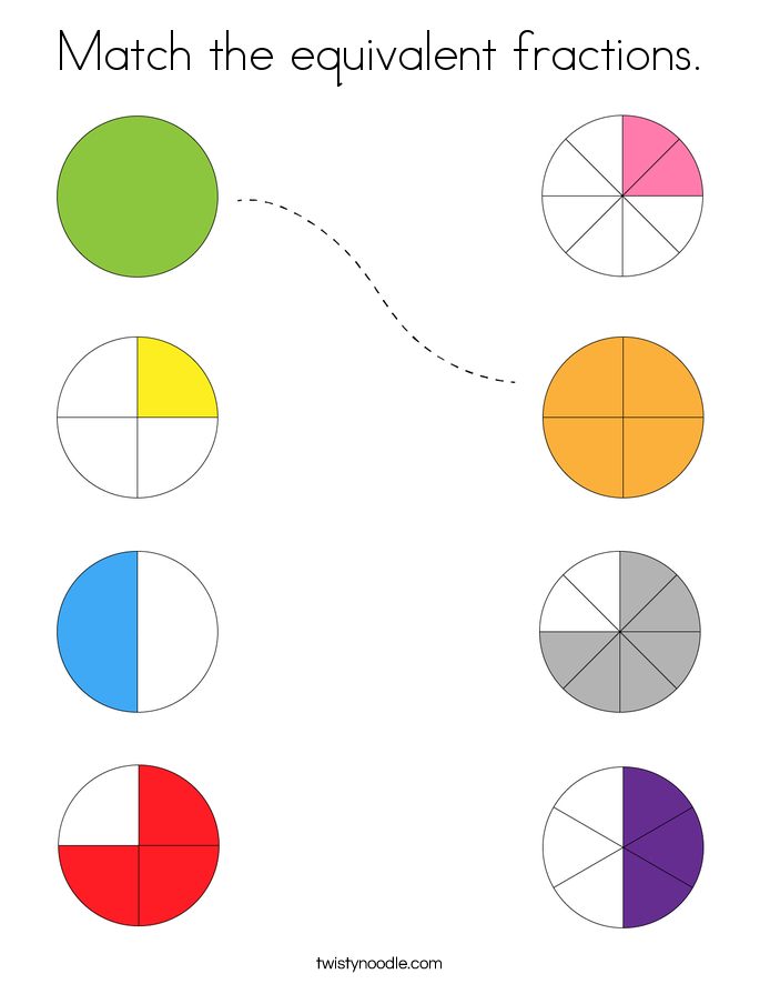 Match The Equivalent Fractions Coloring Page Twisty Noodle Match The Equivalent Fractions Coloring Page Twisty Noodle