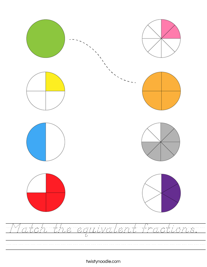 Match The Equivalent Fractions Worksheet D Nealian Twisty Noodle Match The Equivalent Fractions Worksheet D Nealian Twisty Noodle