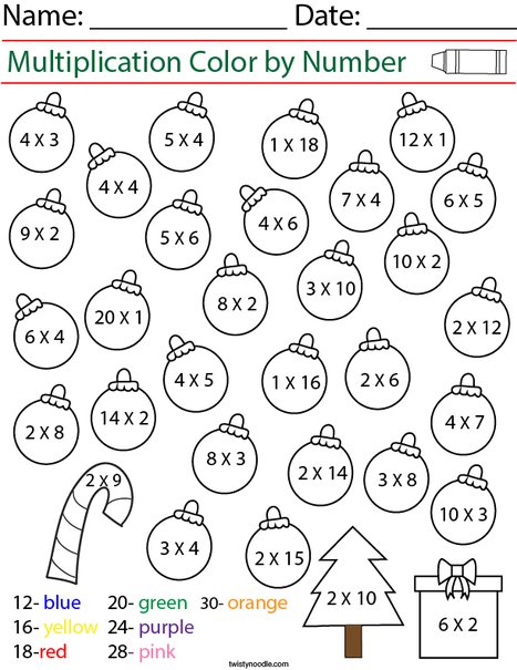 christmas math coloring pages multiplication