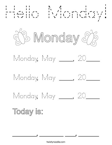 Hello Monday Coloring Page - Tracing - Twisty Noodle
