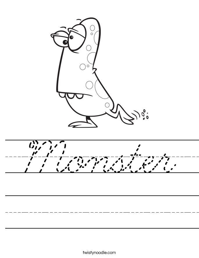 Monster Worksheet - Cursive - Twisty Noodle