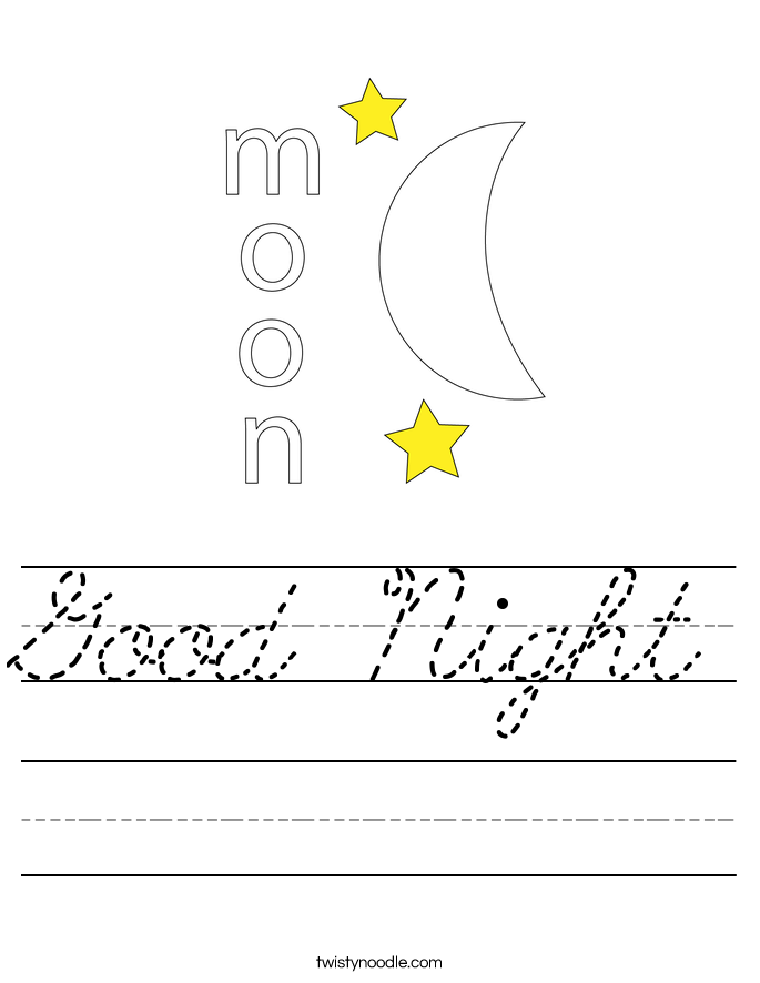 Good Night Worksheet - Cursive - Twisty Noodle