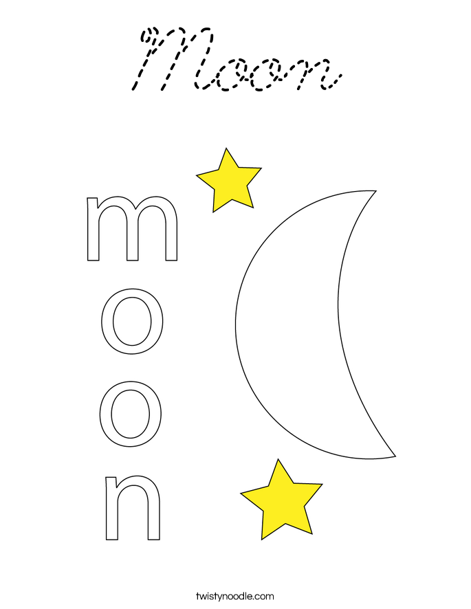 Moon Coloring Page - Cursive - Twisty Noodle