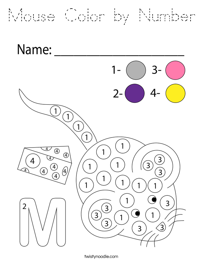 Mouse Color by Number Coloring Page - Tracing - Twisty Noodle
