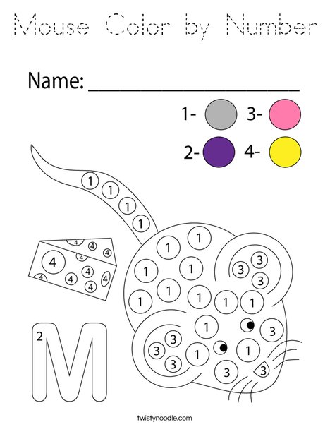 Mouse Color by Number Coloring Page - Tracing - Twisty Noodle