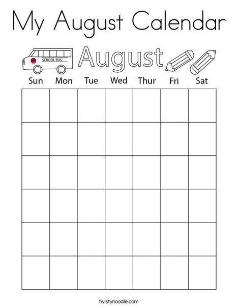 My August Calendar Coloring Page - Twisty Noodle My August Calendar Coloring Page - Twisty Noodle