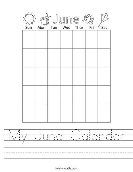 My June Calendar Worksheet - Twisty Noodle My June Calendar Worksheet - Twisty Noodle