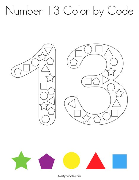 Number 13 Color by Code Coloring Page - Twisty Noodle Number 13 Color by Code Coloring Page - Twisty Noodle