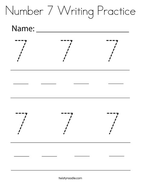 Number 7 Writing Practice Coloring Page - Twisty Noodle