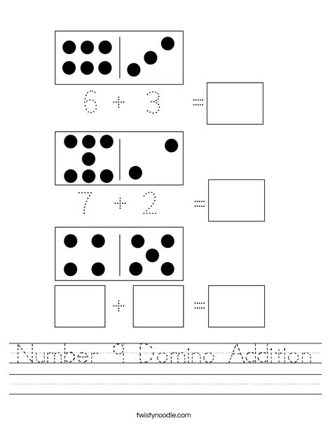 Number 9 Domino Addition Worksheet Twisty Noodle number-9-domino-addition-worksheet-twisty-noodle