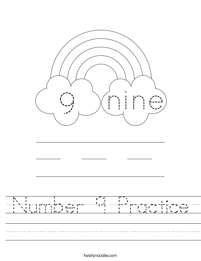Number 9 Practice Worksheet Twisty Noodle number-9-practice-worksheet-twisty-noodle