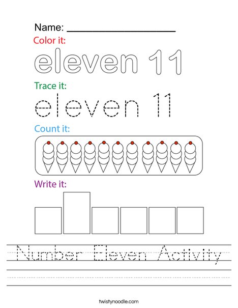 Number Eleven Activity Worksheet - Twisty Noodle Number Eleven Activity Worksheet - Twisty Noodle