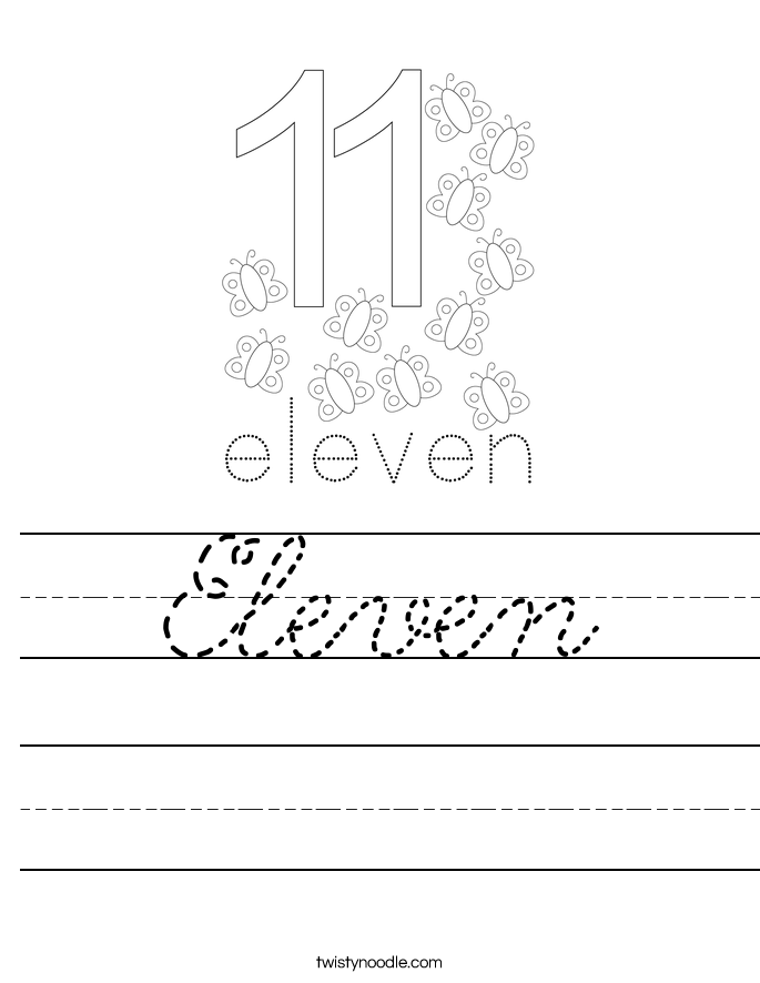 Eleven Worksheet - Cursive - Twisty Noodle