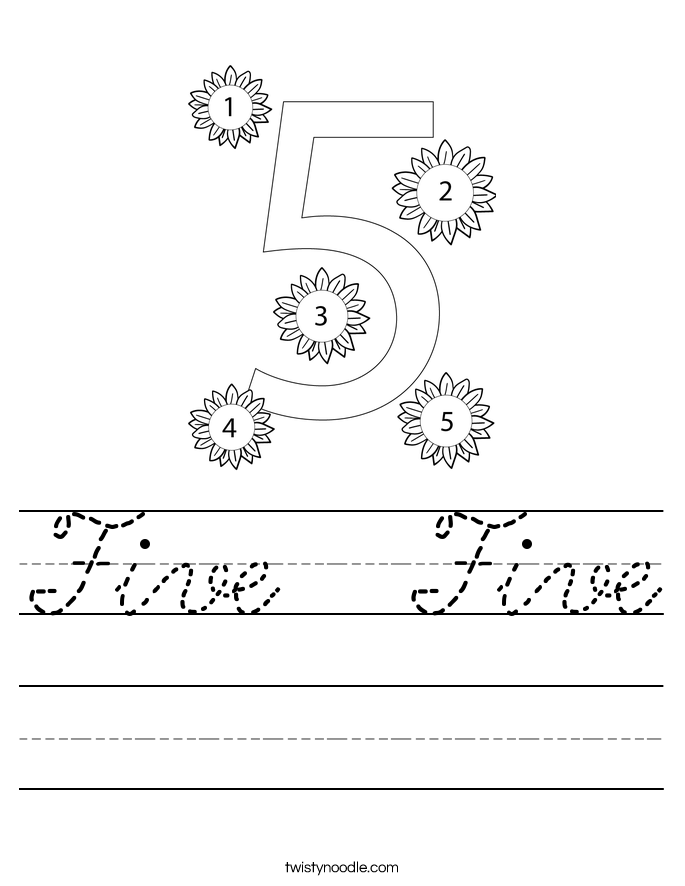 Five Five Worksheet - Cursive - Twisty Noodle