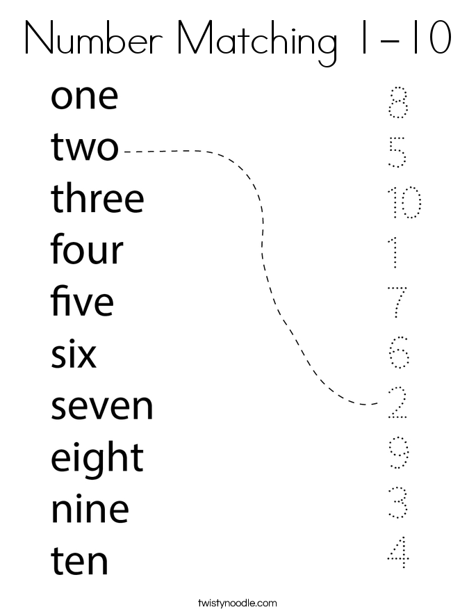 Number Matching 1 10 Coloring Page Twisty Noodle Number Matching 1 10 Coloring Page Twisty Noodle