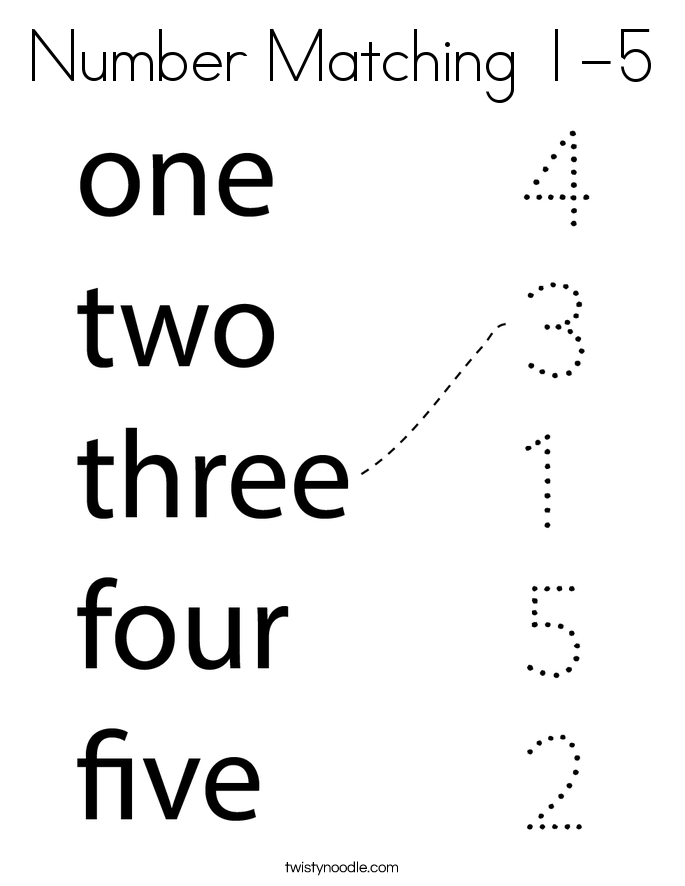 Number Matching 1-5 Coloring Page - Twisty Noodle Number Matching 1-5 Coloring Page - Twisty Noodle