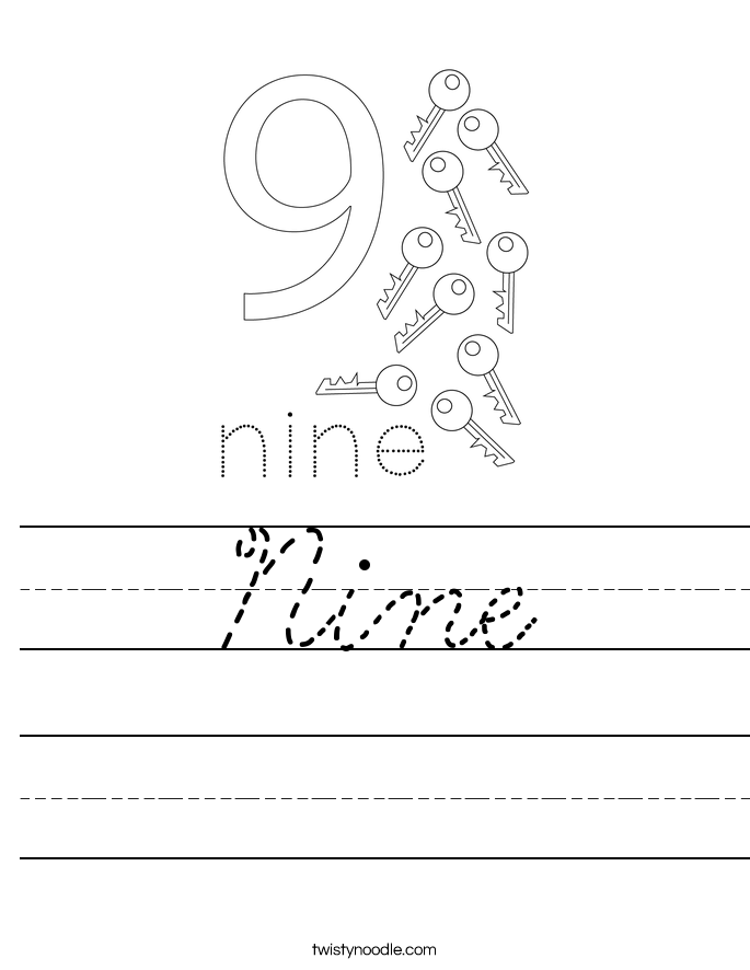 Nine Worksheet - Cursive - Twisty Noodle