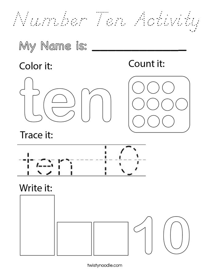 Number Ten Activity Coloring Page D Nealian Twisty Noodle number-ten-activity-coloring-page-d-nealian-twisty-noodle