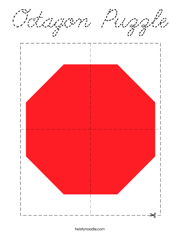 Octagon Puzzle Coloring Page - Cursive - Twisty Noodle Octagon Puzzle Coloring Page - Cursive - Twisty Noodle