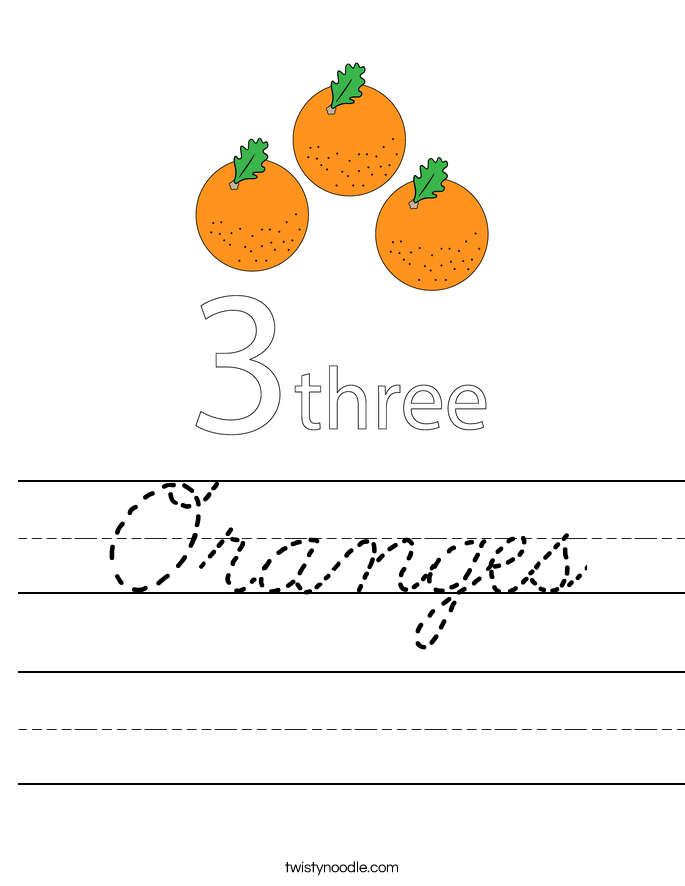 Oranges Worksheet - Cursive - Twisty Noodle