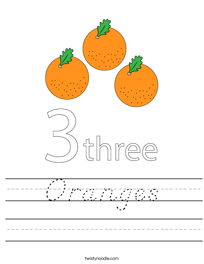 Oranges Worksheet - D'Nealian - Twisty Noodle