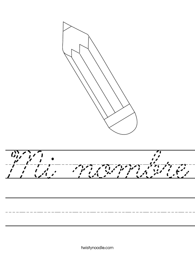 Mi nombre Worksheet - Cursive - Twisty Noodle