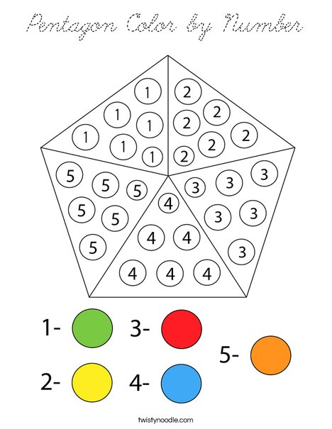 Pentagon Color by Number Coloring Page - Cursive - Twisty Noodle