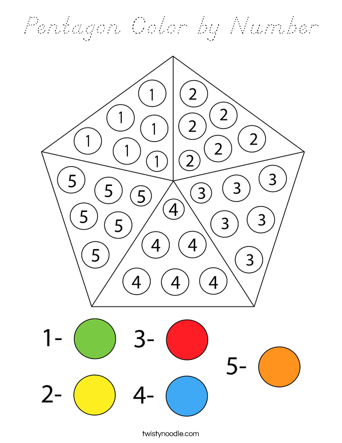 Pentagon Color by Number Coloring Page - D'Nealian - Twisty Noodle