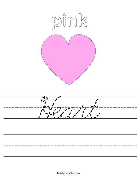 Heart Worksheet - Cursive - Twisty Noodle