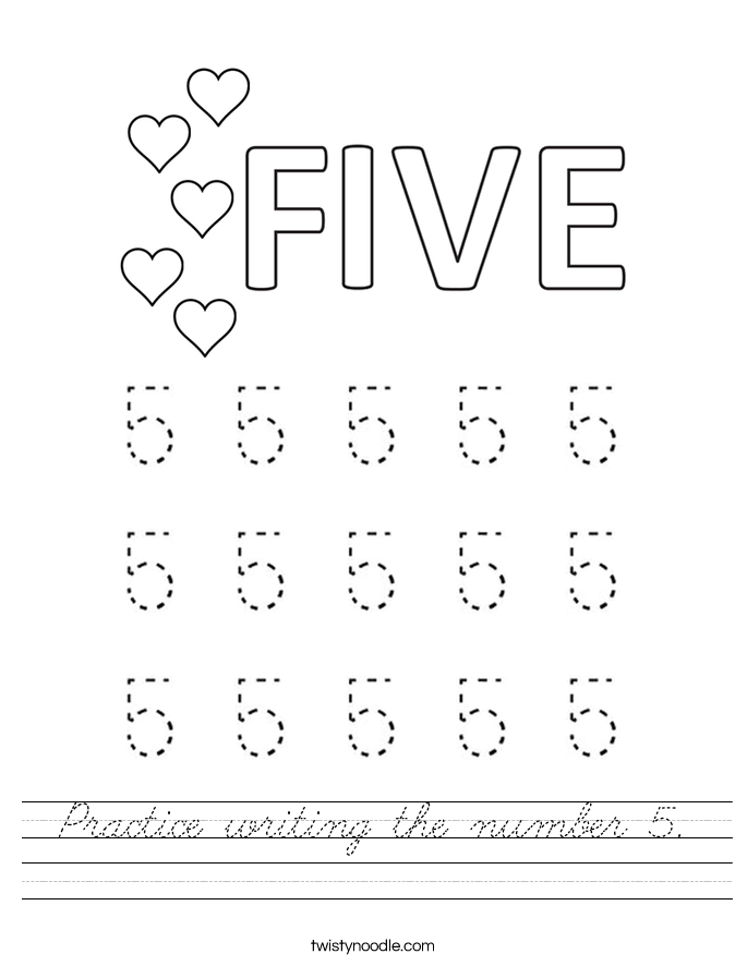 Practice Writing The Number 5 Worksheet Cursive Twisty Noodle practice-writing-the-number-5-worksheet-cursive-twisty-noodle