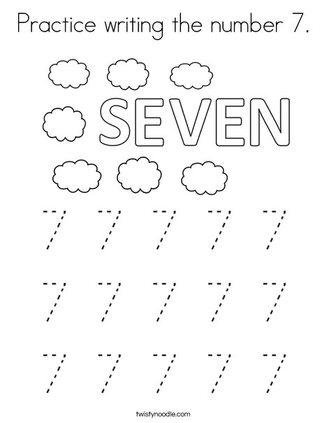 Practice Writing The Number 7 Coloring Page - Twisty Noodle