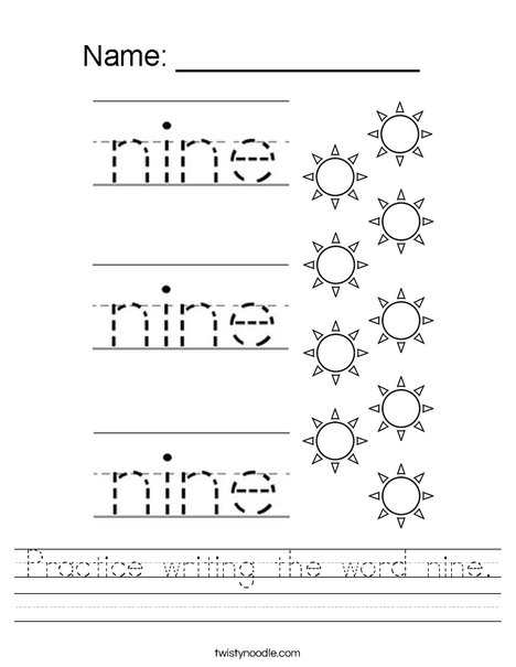 Practice writing the word nine Worksheet - Twisty Noodle Practice writing the word nine Worksheet - Twisty Noodle