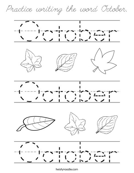 Practice Writing The Word October Coloring Page Cursive Twisty Noodle Practice Writing The Word October Coloring Page Cursive Twisty Noodle