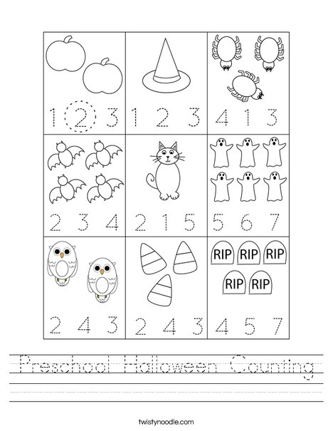 Preschool Halloween Counting Worksheet - Twisty Noodle Preschool Halloween Counting Worksheet - Twisty Noodle