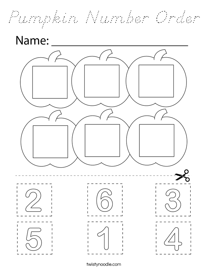 Pumpkin Number Order Coloring Page - D'Nealian - Twisty Noodle