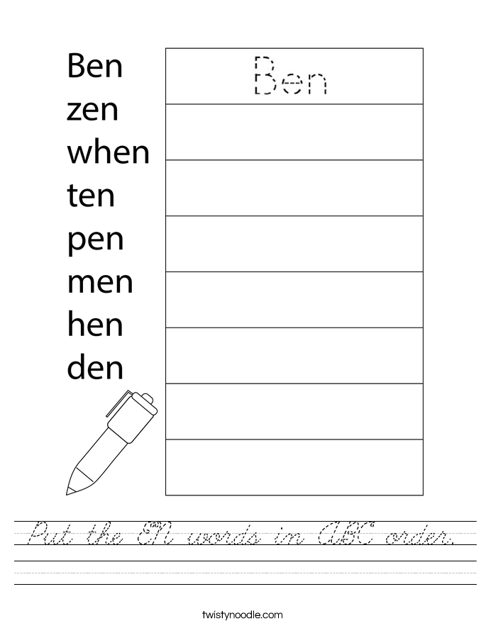 Put The EN Words In ABC Order Worksheet Cursive Twisty Noodle Put The EN Words In ABC Order Worksheet Cursive Twisty Noodle