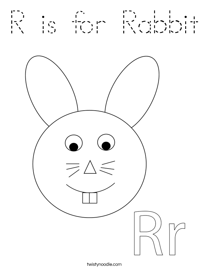 R is for Rabbit Coloring Page - Tracing - Twisty Noodle