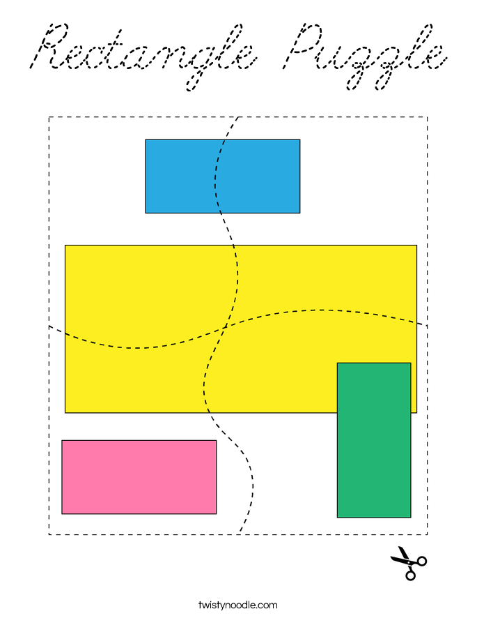 Rectangle Puzzle Coloring Page - Cursive - Twisty Noodle Rectangle Puzzle Coloring Page - Cursive - Twisty Noodle